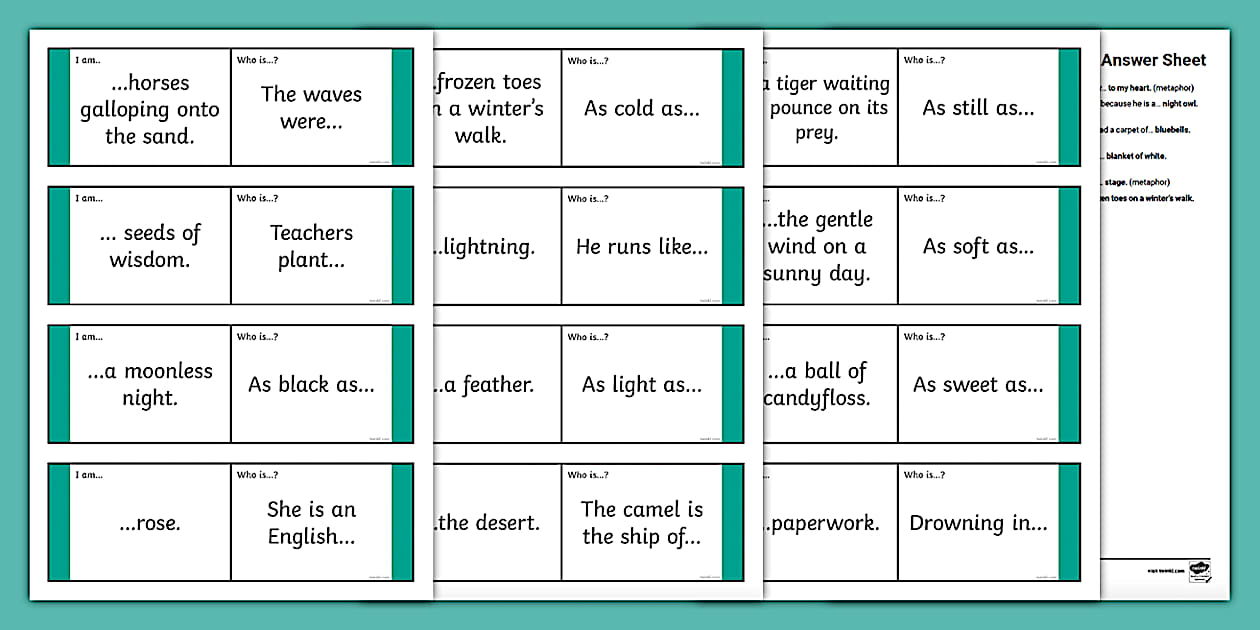 Metaphor and Simile Loop Cards (teacher made) - Twinkl