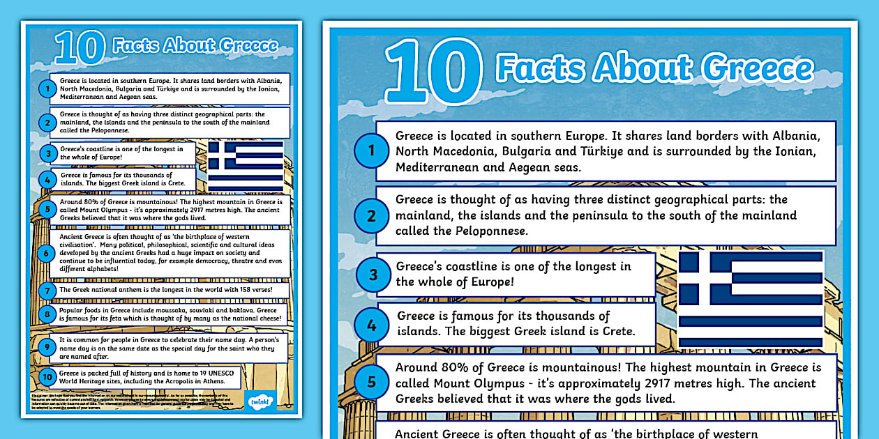 10 Facts About Greece Display Poster (teacher made) - Twinkl
