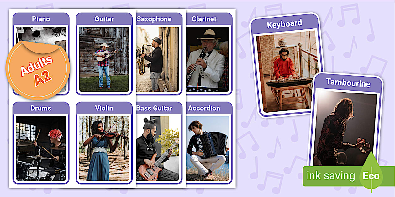 Musical Instruments Flashcards [Adults, A2] (teacher made)