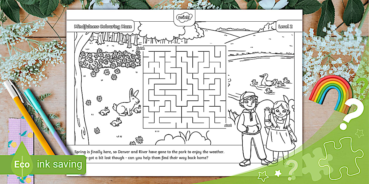 Spring Mindfulness Colouring Maze - Level 2 Difficulty