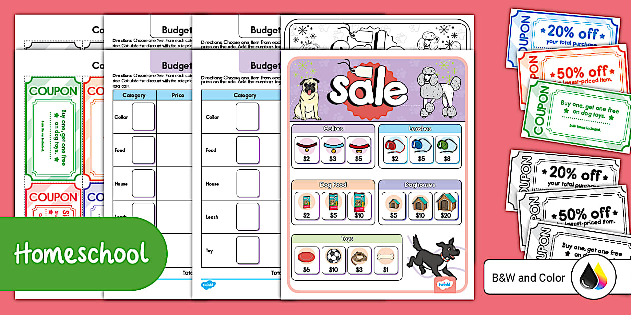 Dog Supplies Shopping Trip Budget Worksheet | Twinkl USA