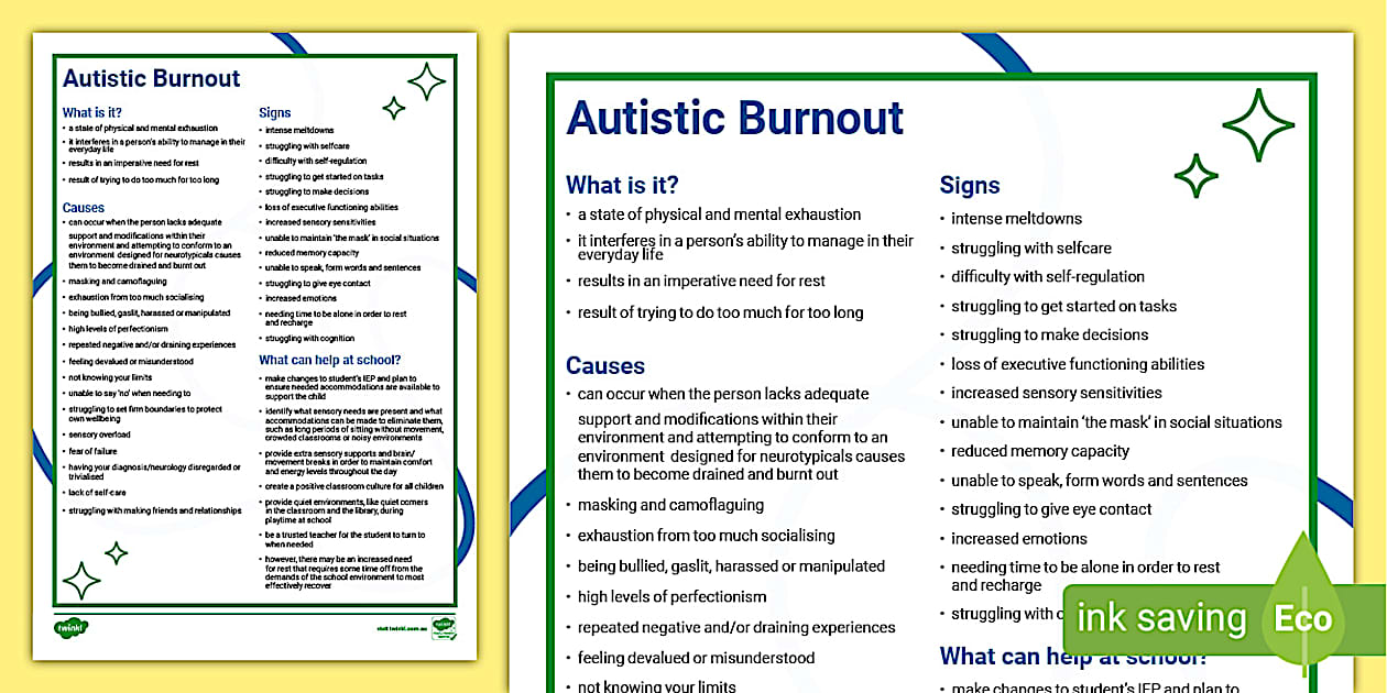 Autistic Burnout Signs and Causes (professor feito) - Twinkl