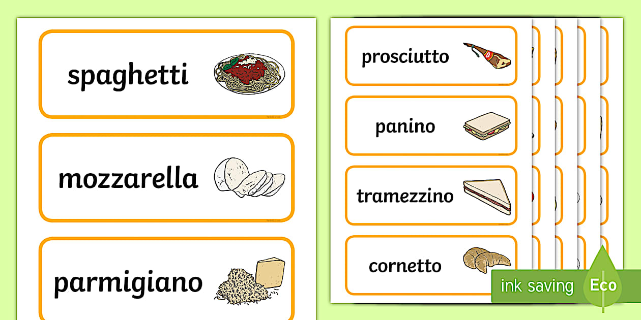 Italian Food Word Cards - Italian / italiano (teacher made)