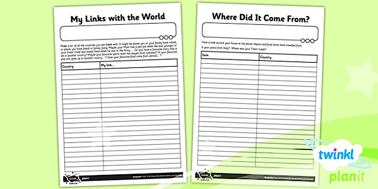 Geography Home Learning: Around the World Year 4 Unit Task