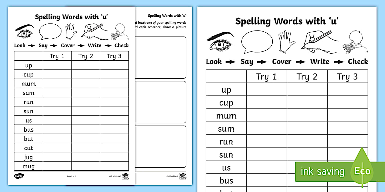 'u' Spelling List Worksheets (teacher made) - Twinkl