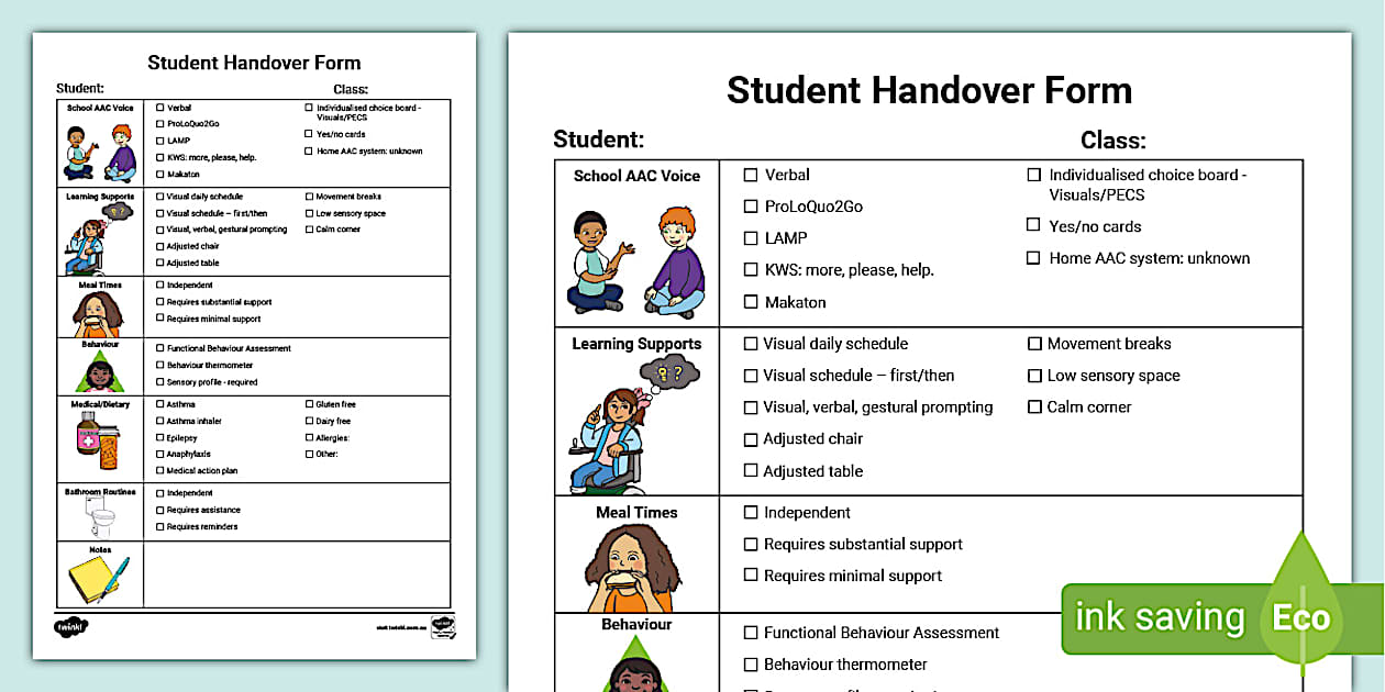 Editable SEN Student Handover Form (Teacher-Made) - Twinkl
