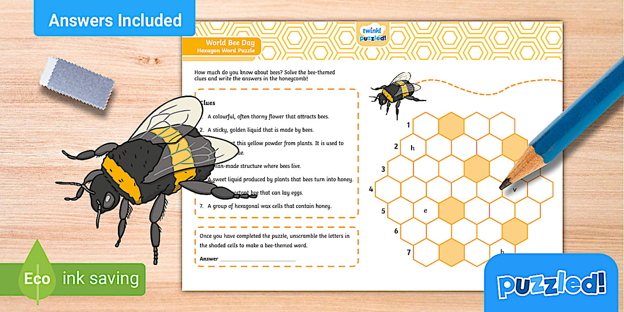 A Fun Bee Hexagon Puzzle | Bumble Bee Word Game - Twinkl