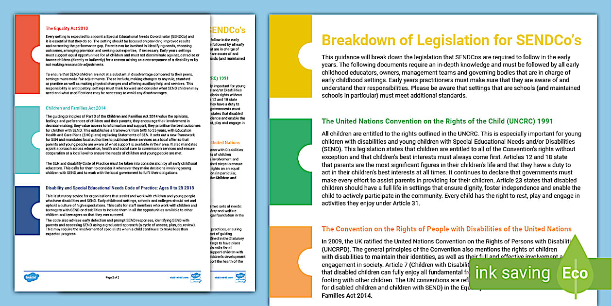 Break down of Legislation for SENDCO's Information Sheet