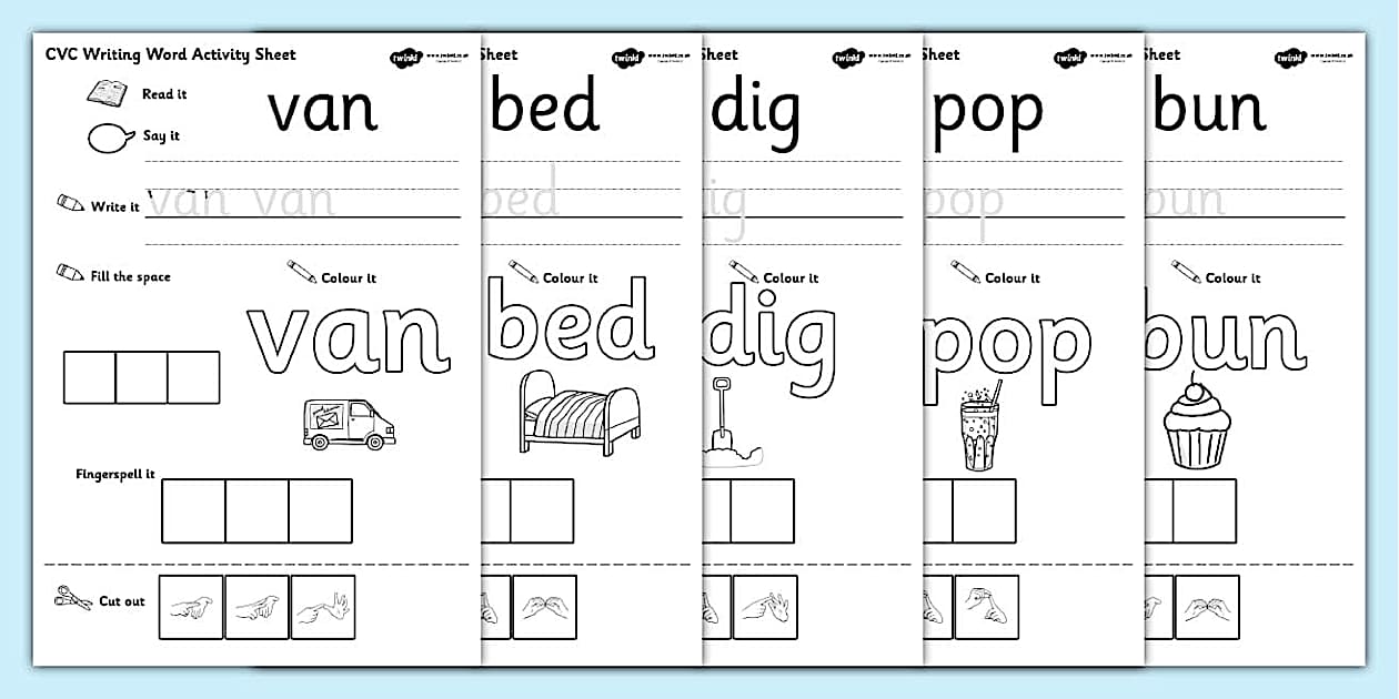 CVC Writing Word Worksheet / Worksheet Pack with British Sign Language,