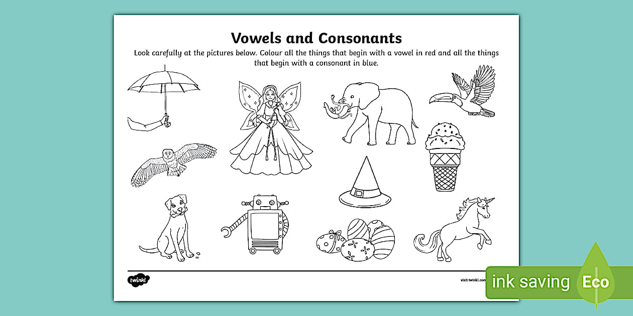 Vowel Sorting Colouring Page (teacher made) - Twinkl