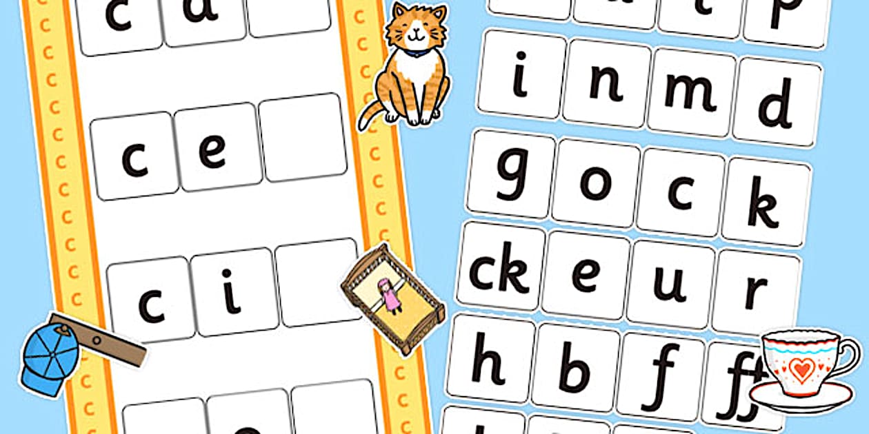Black and White CVC c Word Activity Including Phase 2 Letters and Sounds