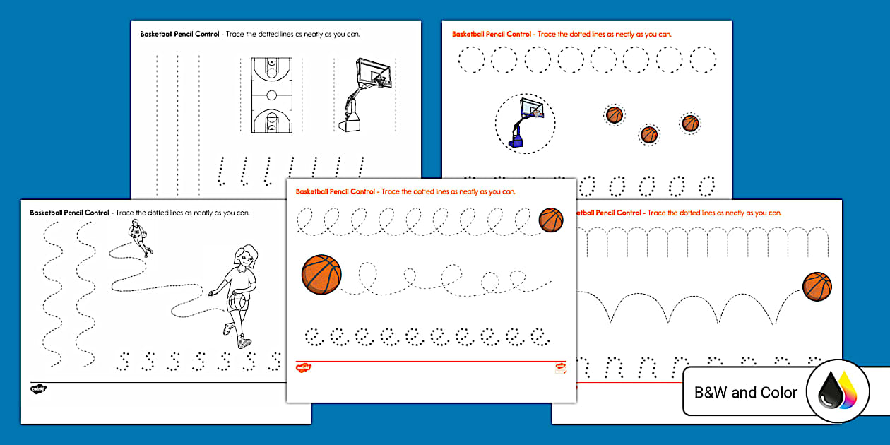Basketball Pencil Control Tracing Worksheet (Teacher-Made)