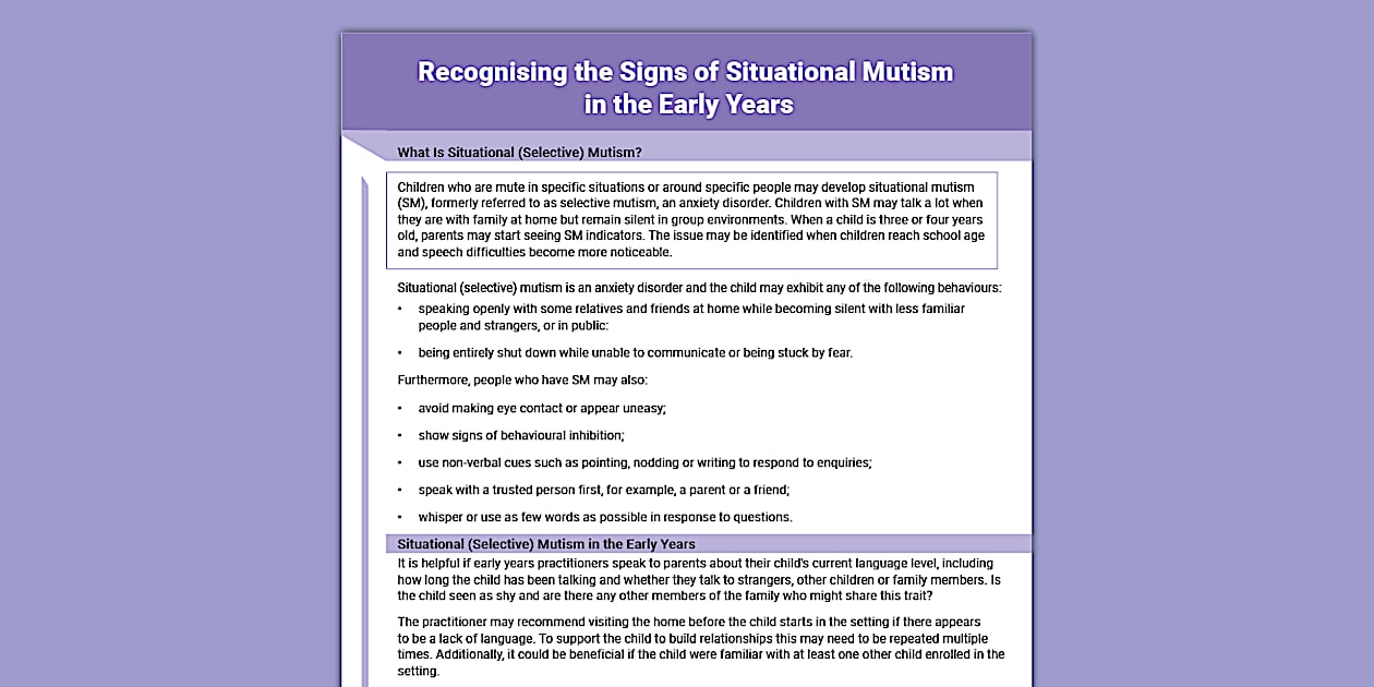Recognising Situational (Selective) Mutism in the Kindergarten