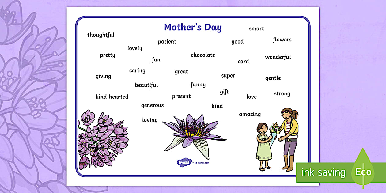Mother's Day Word Mat - ESL Mother's Day Vocabulary