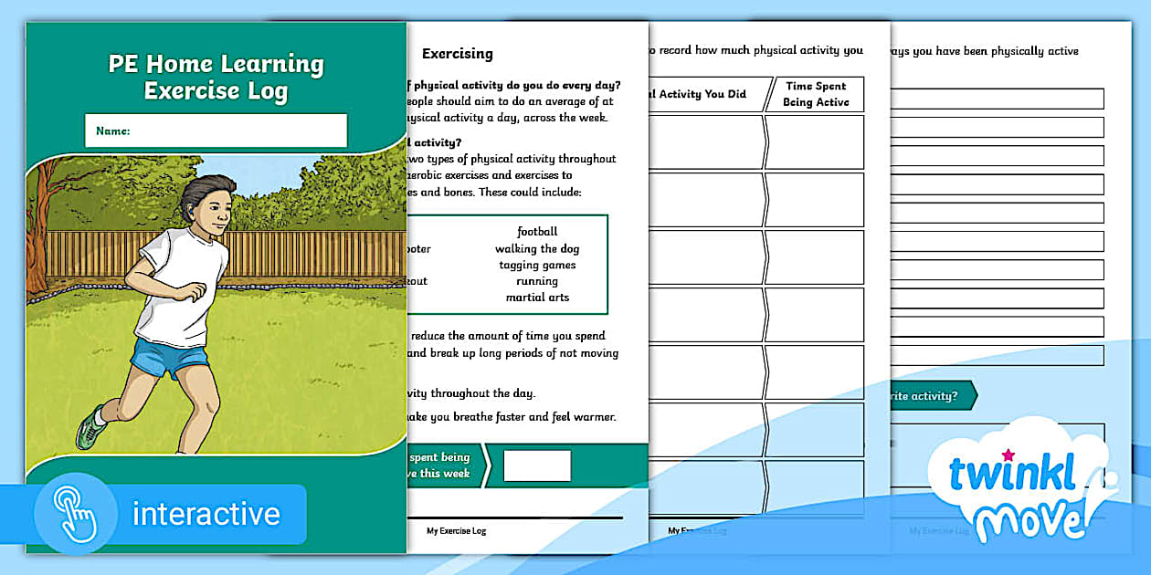 Interactive PDF: PE Home Learning Exercise Log - Twinkl