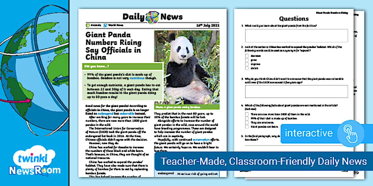 News Story for Children 9-11: Giant Panda Numbers Rising