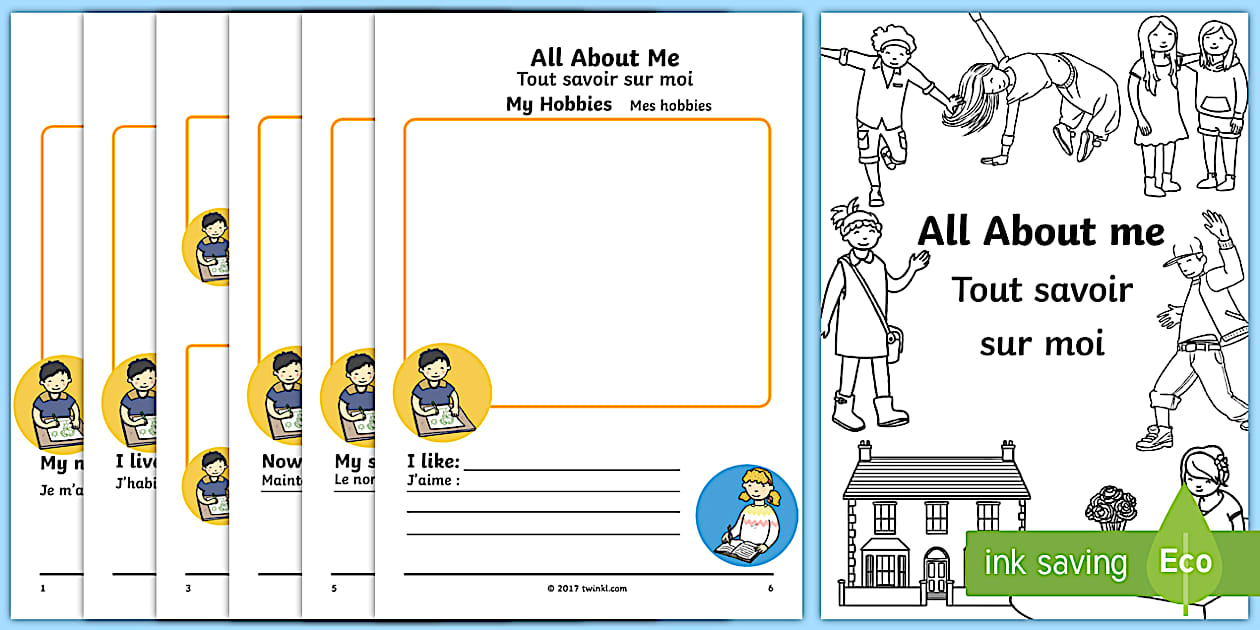Black and White All About Me Booklet English/French - Twinkl