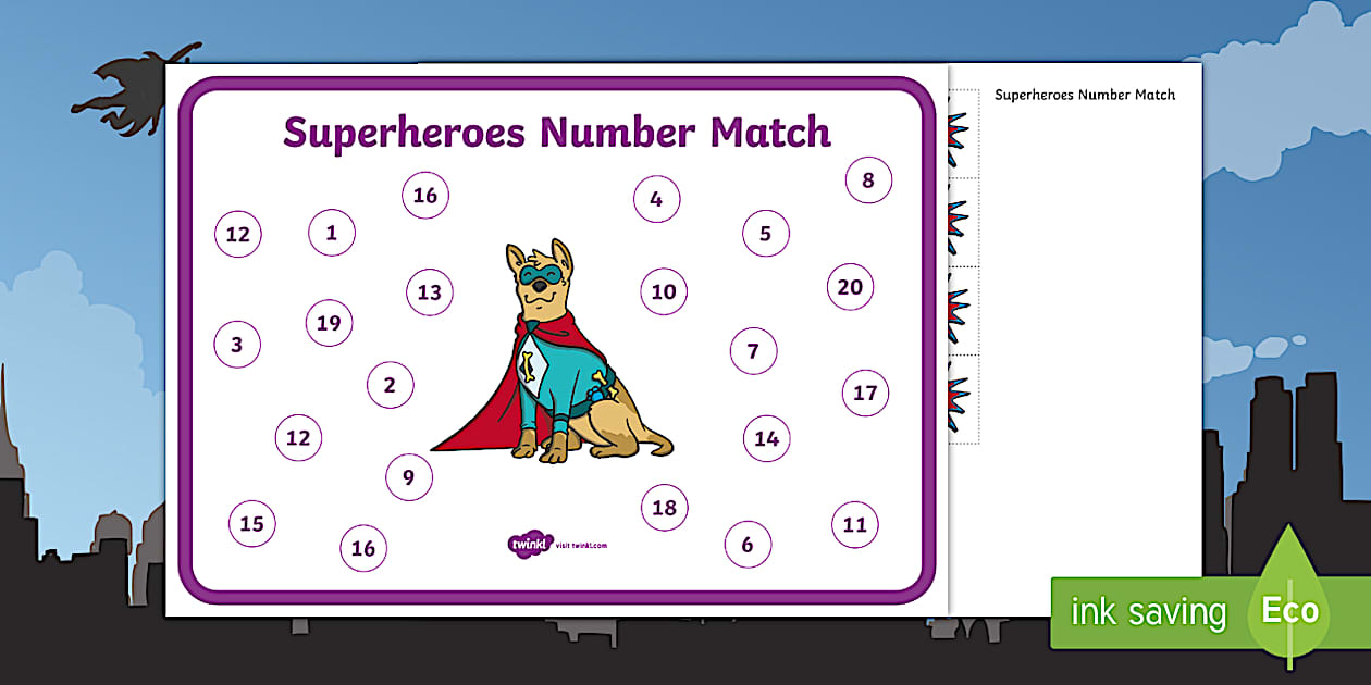 Superheroes Number Match Activity Mat (teacher made)