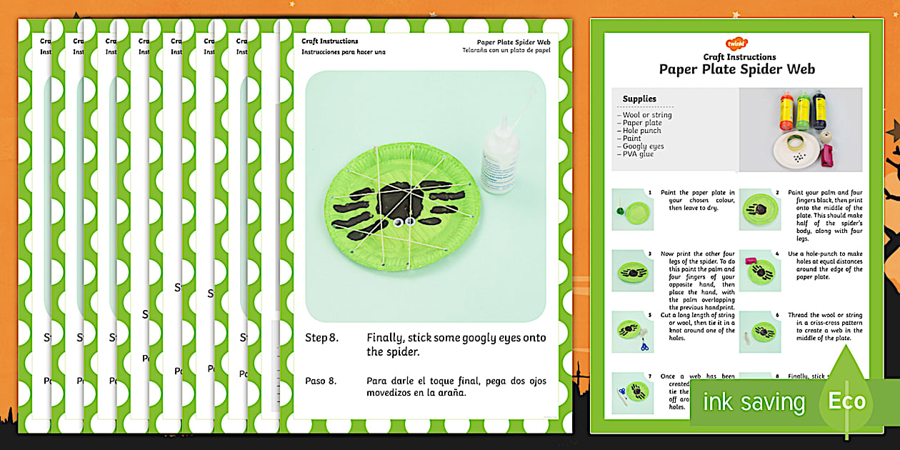 Paper Plate Spider Web Craft Instructions English/Spanish