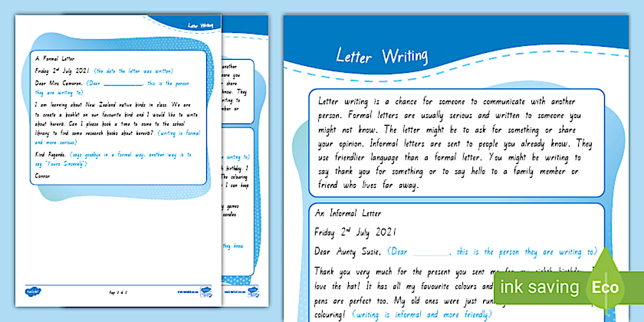 Letter Writing: Formal and Informal Letters: Exemplar Text