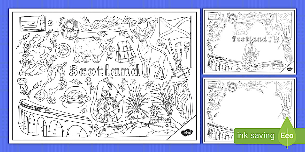 Scotland Doodle Colouring Pages (Teacher-Made) - Twinkl