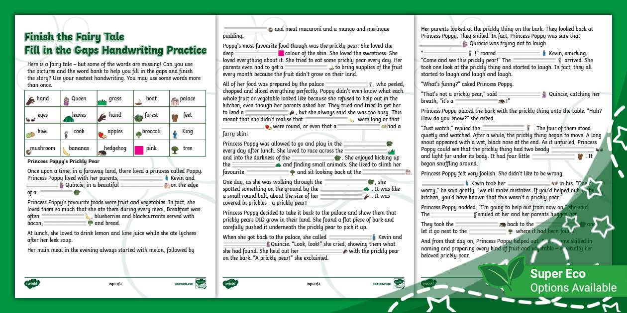 Finish The Fairy Tale Handwriting Practice Sheets Ages 5-7