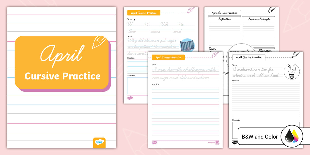 Fourth Grade April Cursive Practice Bundle (teacher made)