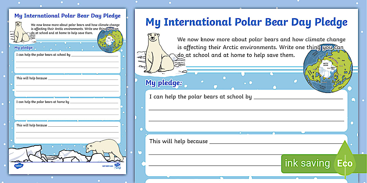 International Polar Bear Day Polar Bear Pledge Worksheet