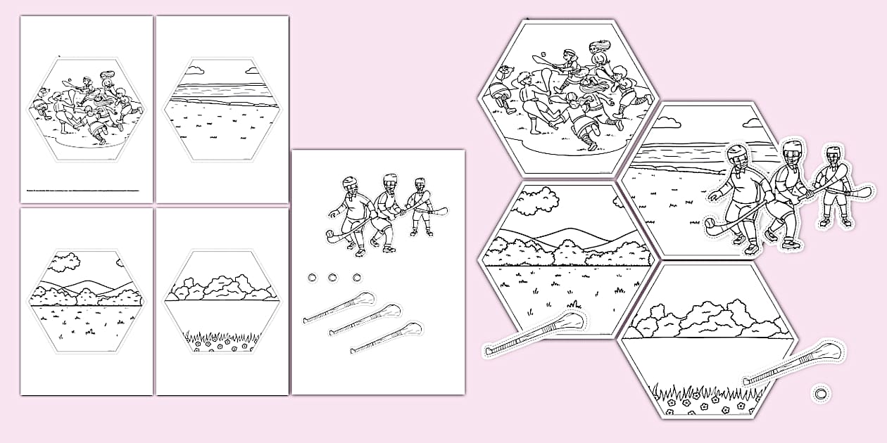 Hurling Hexagon Display Colouring Activity - Twinkl