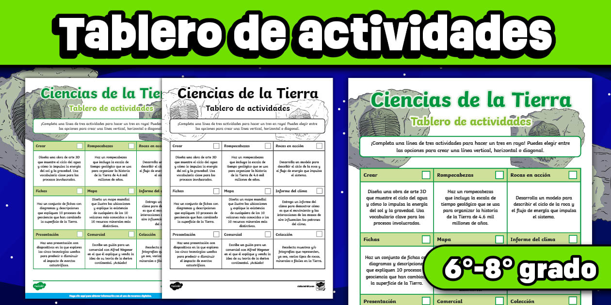Ciencias de la Tierra: Tablero de actividades 6°-8° grado