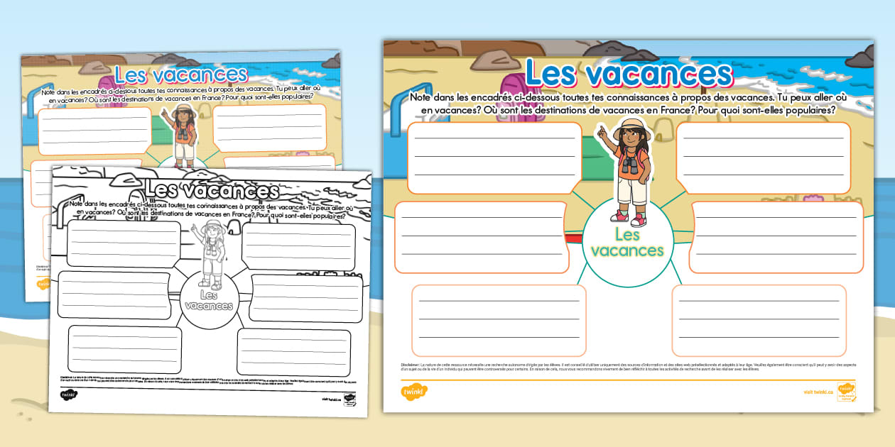 Carte mentale : Les vacances - Twinkl Thèmes