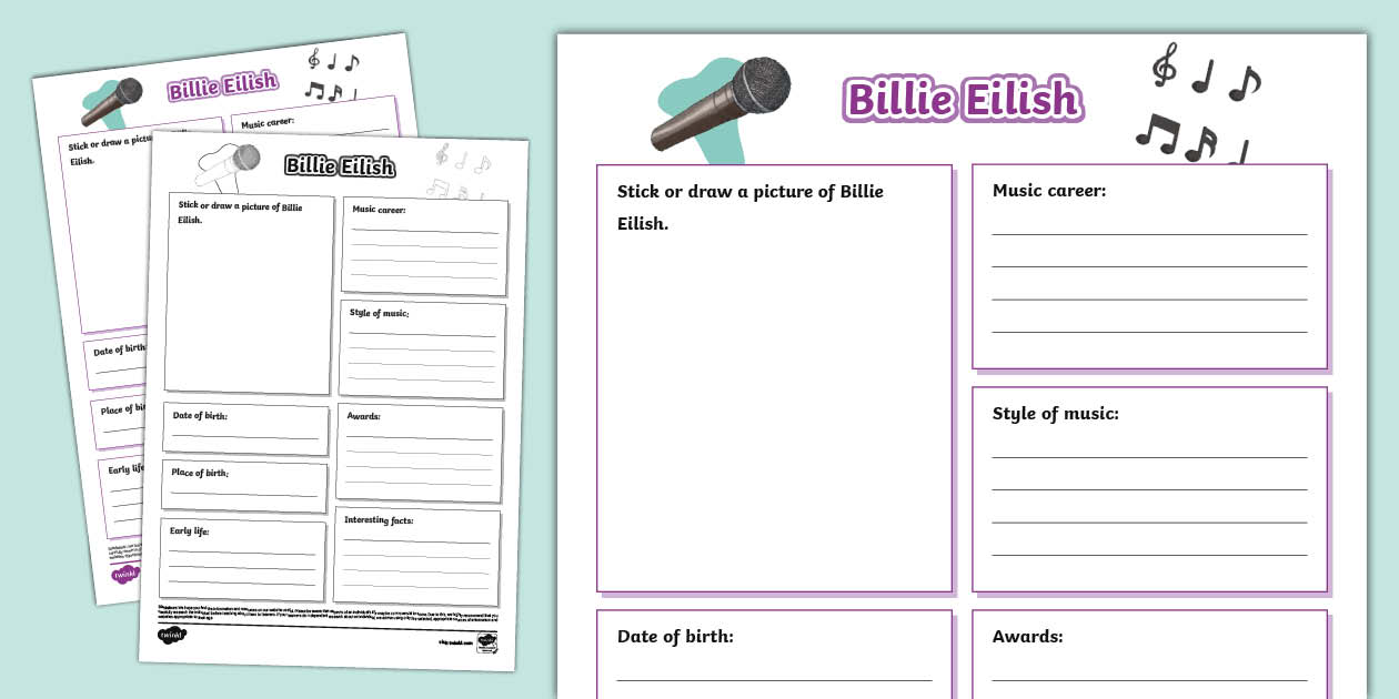 Billie Eilish Fact File Template (teacher made) - Twinkl