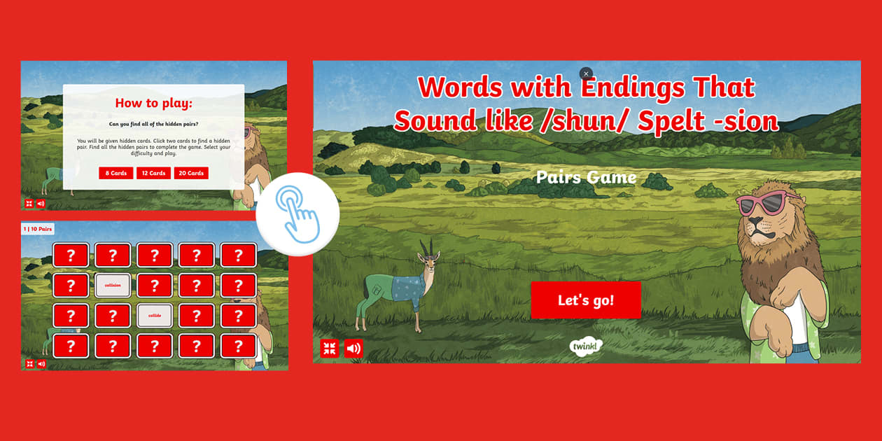 Word Endings Sound /shun/ Spelt -sion KS2 English Pairs Game
