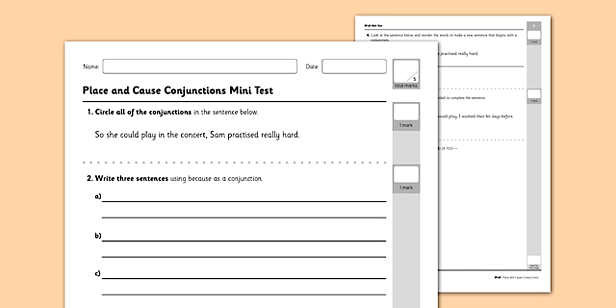 Place and Cause Conjunctions Test (Teacher-Made) - Twinkl
