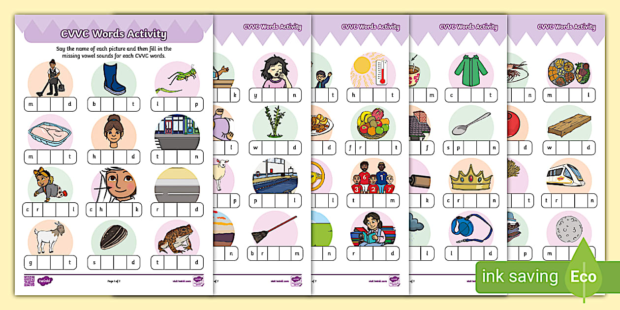 CVVC Words Activity Sheet (Teacher-Made) - Twinkl
