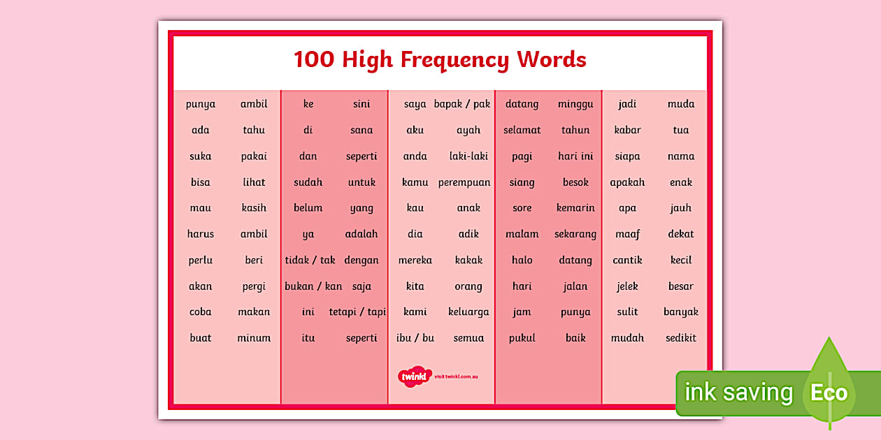100 High-Frequency Words In Indonesian | Twinkl - Twinkl