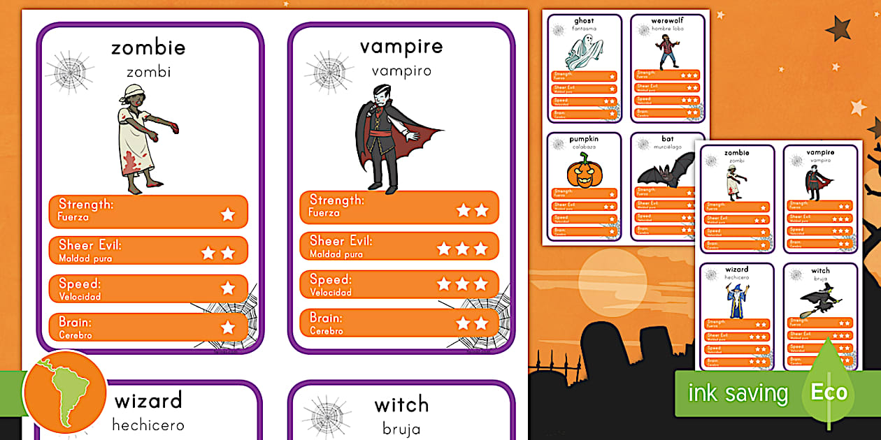 Halloween Character Card Game English/Spanish - Twinkl
