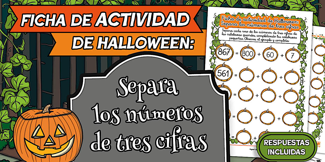 Ficha de actividad de Halloween: Separa los números de tres cifras