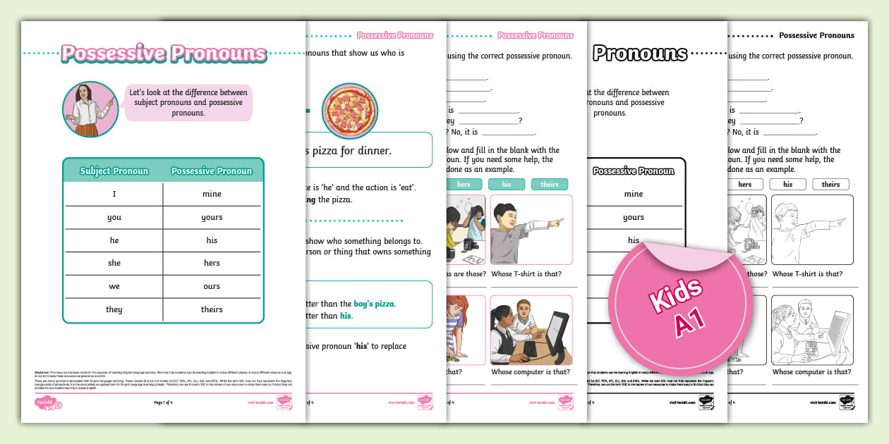 ESL Possessive Pronouns Worksheet [Kids, A1] (teacher made)