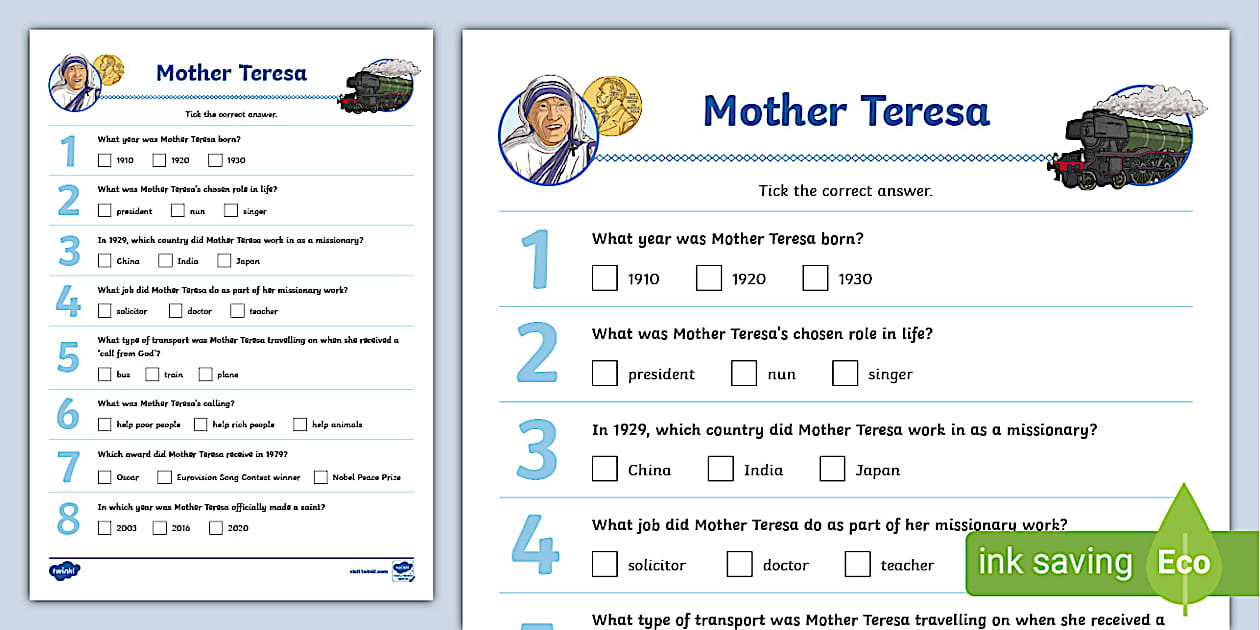 Mother Teresa Quiz,Mother Teresa
