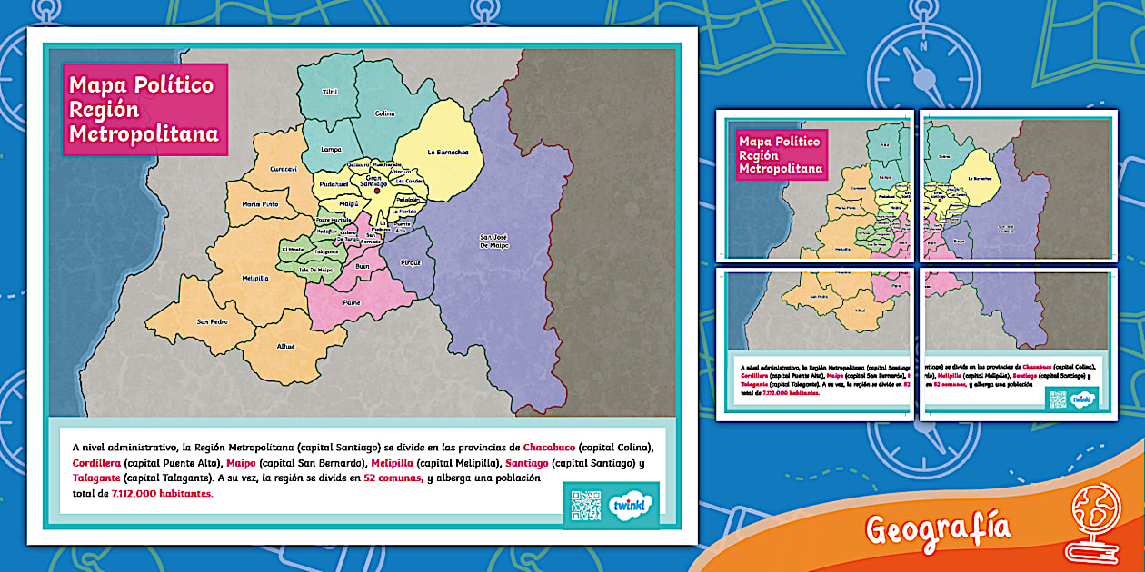 Póster XL | Mapa Político | Región Metropolitana | Geografía