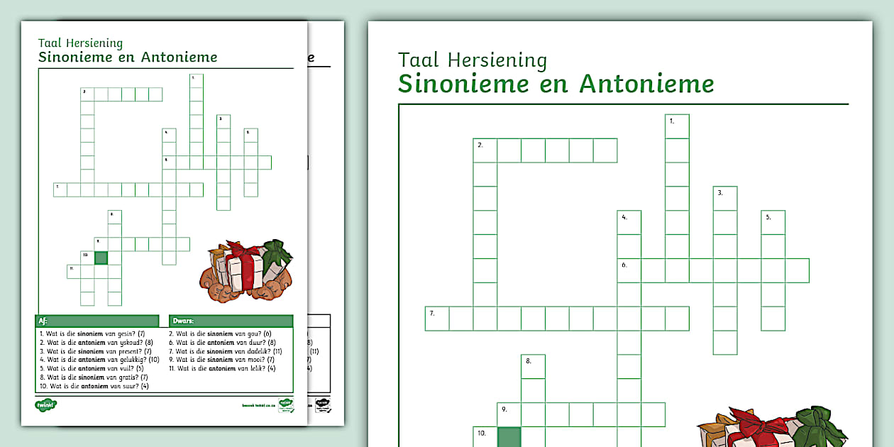 Taal Hersiening - Sinonieme en Antonieme Blokkiesraaisel