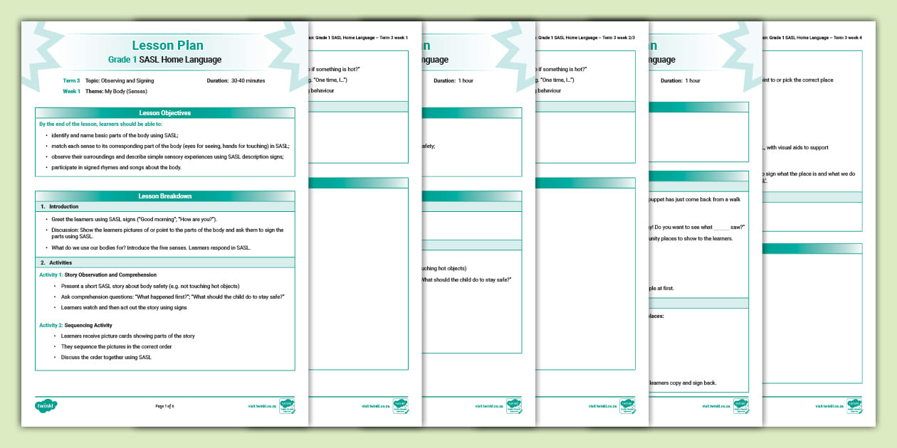 Grade 1 SASL Home Language Lesson Plans: Observing and Signing