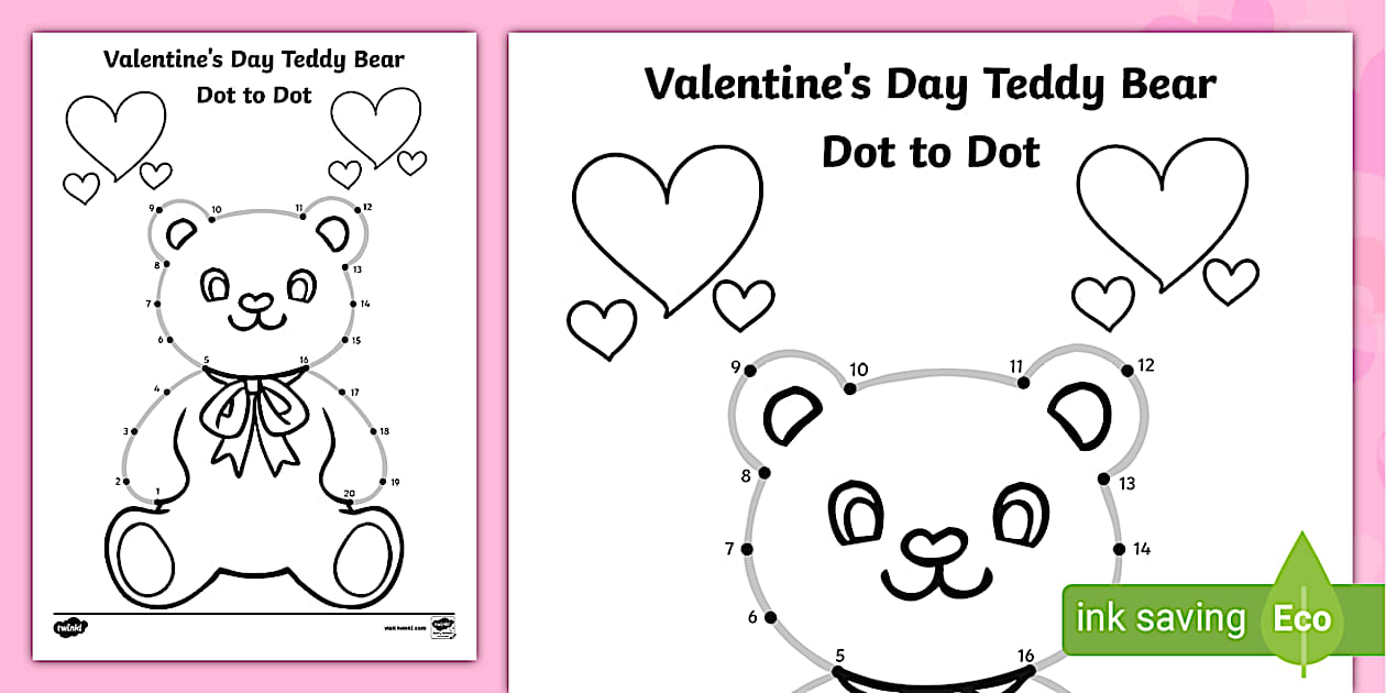 Valentine's Day Teddy Bear Connect the Dots | Valentine's