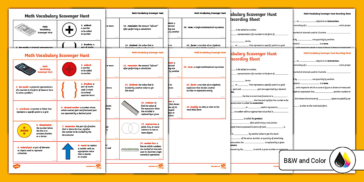 Math Vocabulary Scavenger Hunt for 3rd-5th Grade