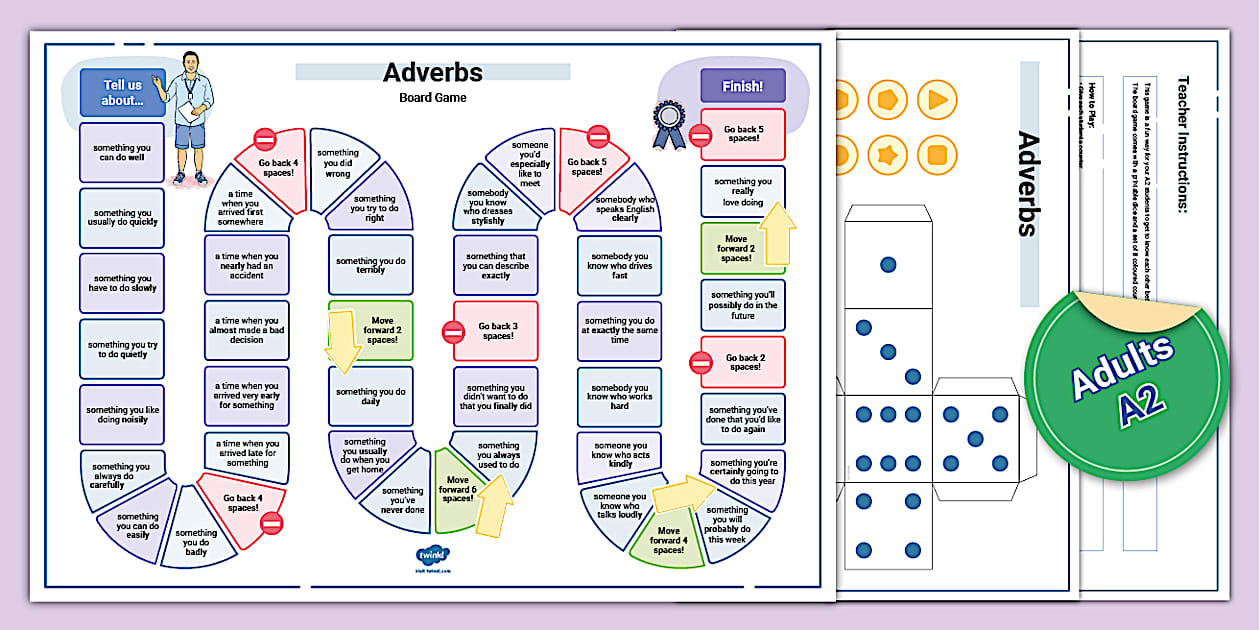 ESL Adverbs 'Tell Us About' Board Game for A2 Adults