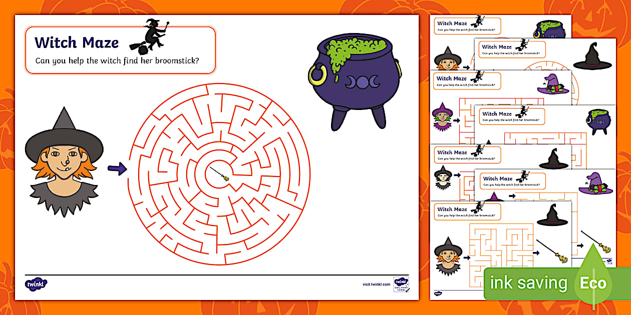 Witch Maze Activity Worksheets | Printable Mazes - Twinkl