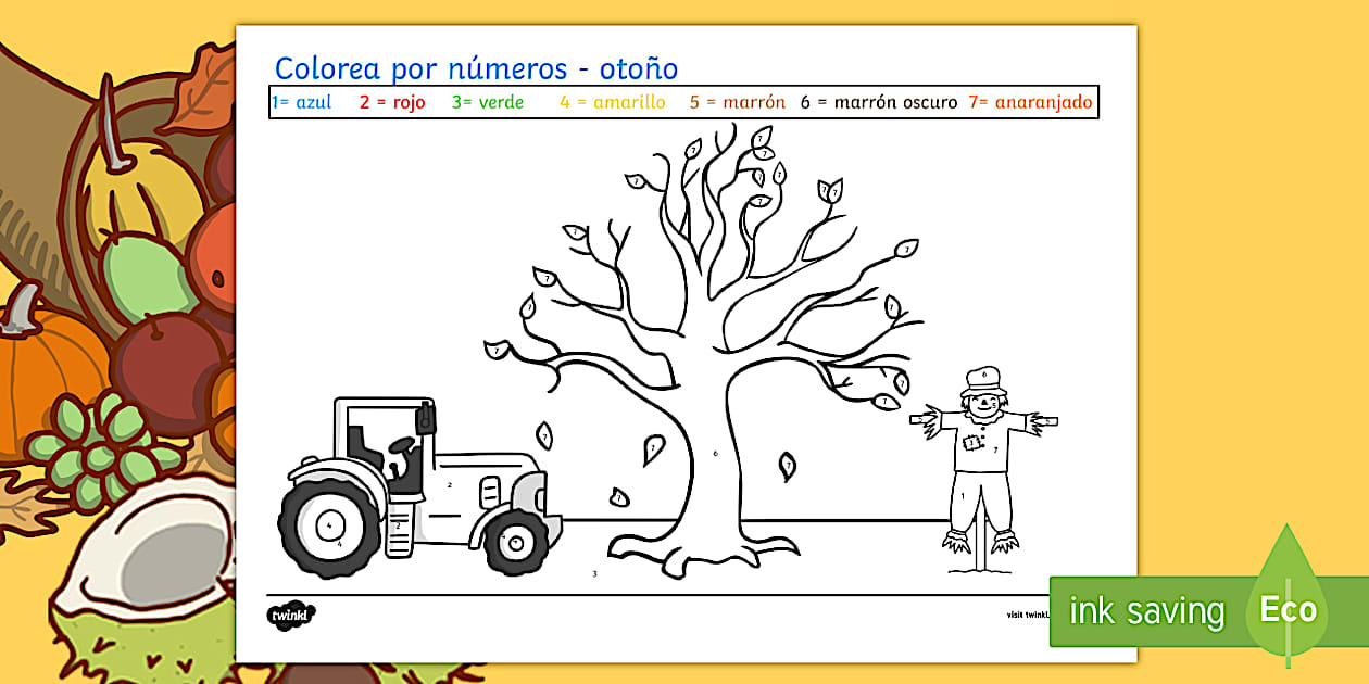 Colorear con Números: Otoño - Otoño Hoja para colorear con números