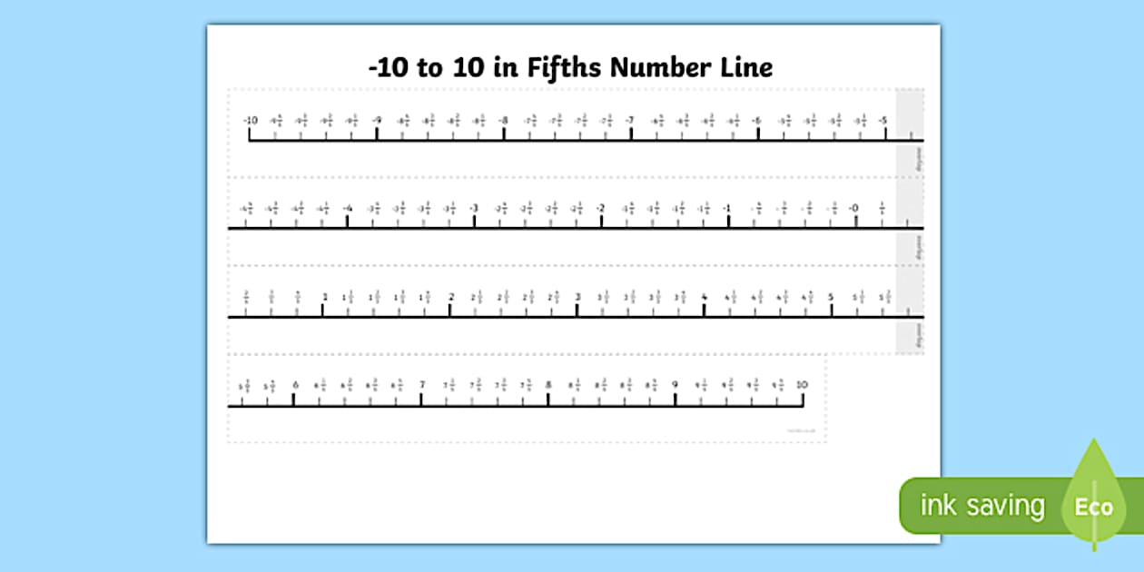 Numbers -10 to 10 in 1/5s Number Line (teacher made)