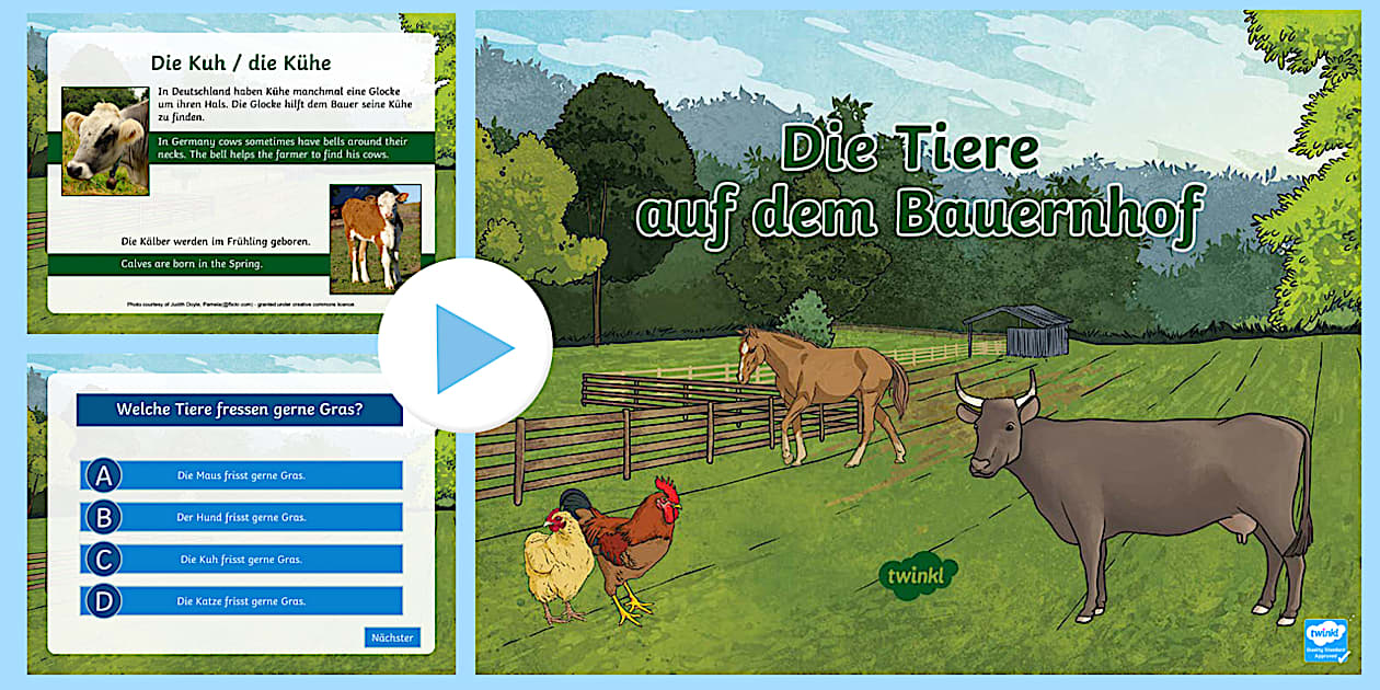 Farm Animals PowerPoint German (teacher made) - Twinkl